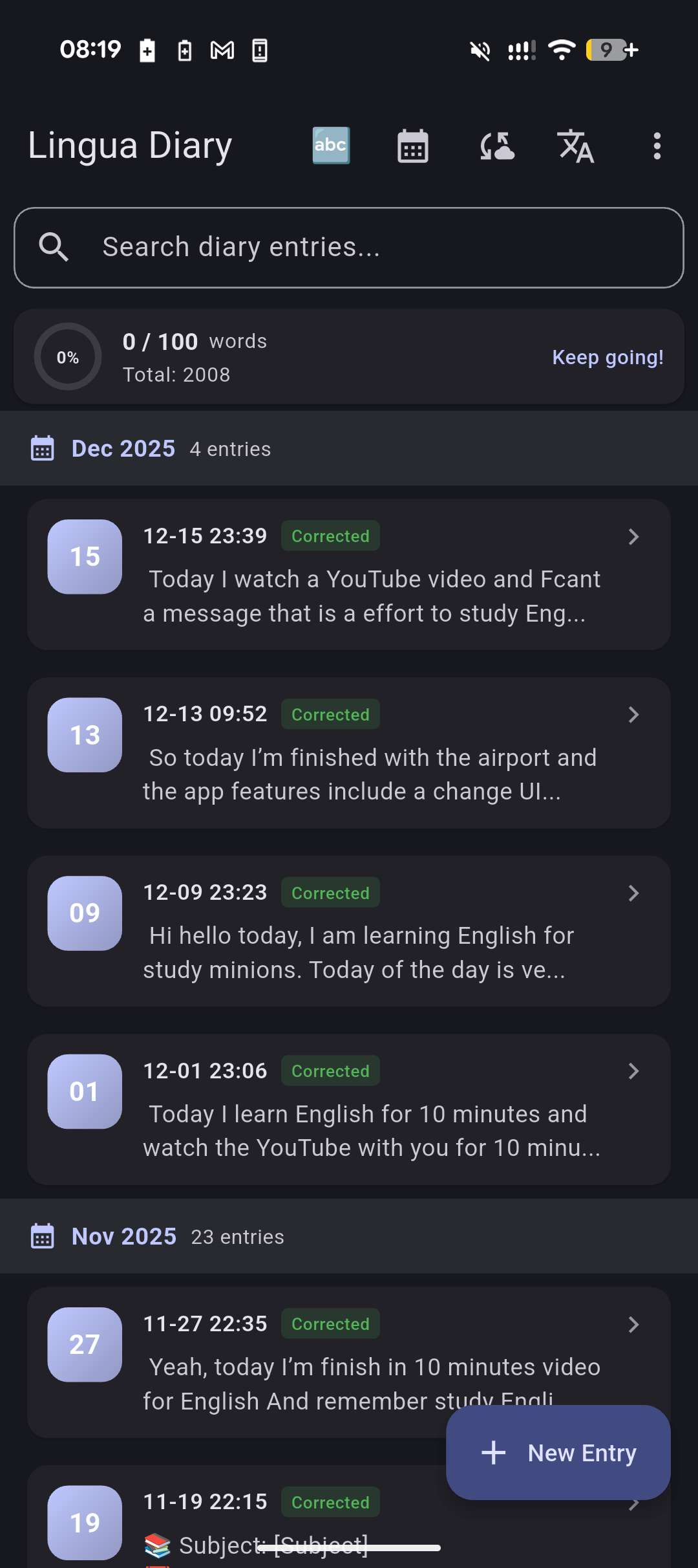 Linguadiary — AI Grammar & Voice Diary App